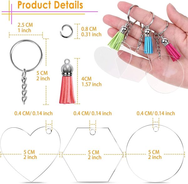 #AC 03-20 30PCS Mixed Shapes Acrylic Blanks Keychain Kit with Tassels ...